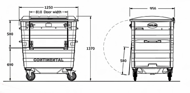 Continental-wheeled Drop Front / Back bin 1100 - 820-litre capacity ...